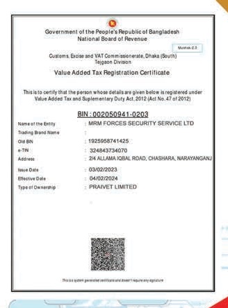 Certificate – MRM Forces Security Service Limited